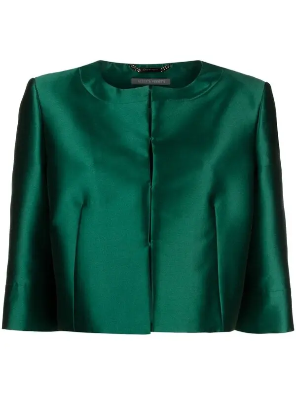 Alberta Ferretti Cropped Satin Jacket - Green