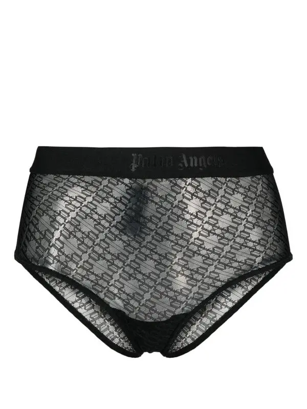 Palm Angels Logo-waistband Lace Briefs - Black