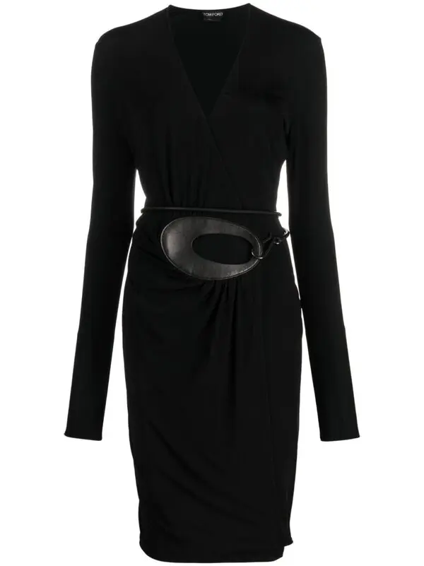 TOM FORD Belted Waist V-neck Dress