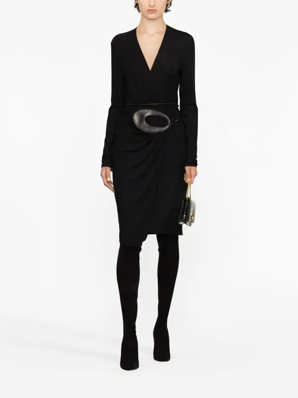 TOM FORD Belted Waist V-neck Dress