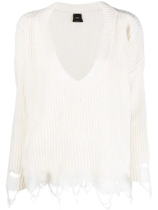 Pinko Distressed Knitted Jumper - White
