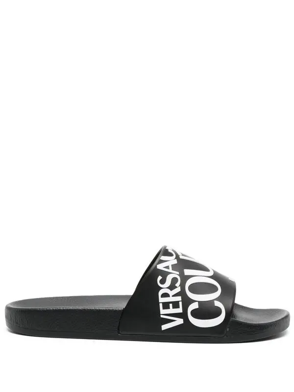 Versace Logo-print Slip-on Slides - Black