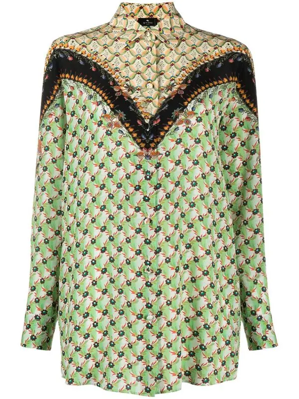 Etro Graphic-print Long-sleeve Shirt - Green