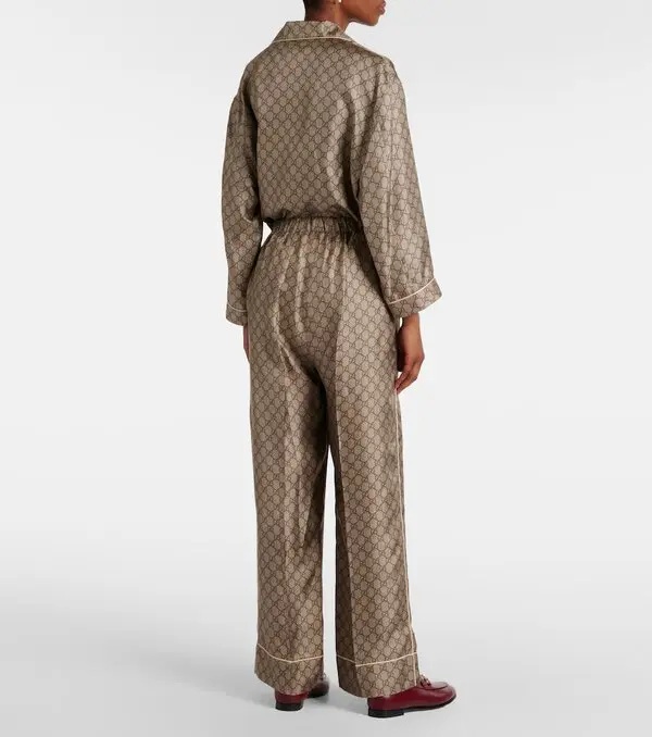 Gucci Gg Supreme Silk Wide-leg Pants