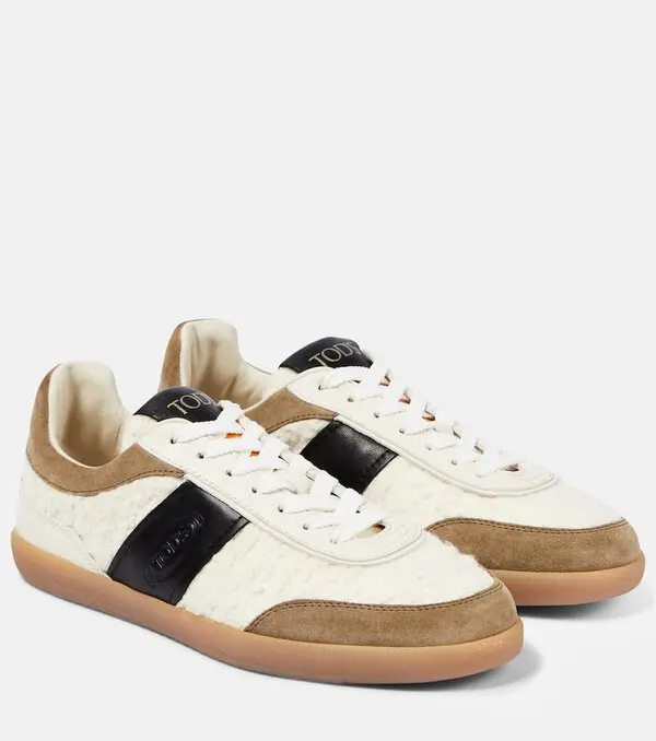 TOD'S Tabs Leather-trimmed Bouclé Sneakers