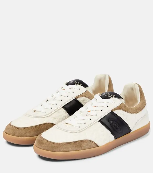 TOD'S Tabs Leather-trimmed Bouclé Sneakers