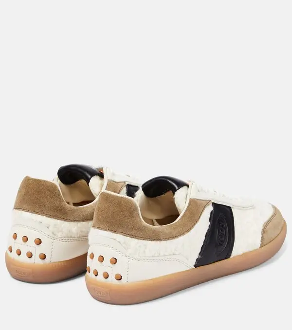TOD'S Tabs Leather-trimmed Bouclé Sneakers