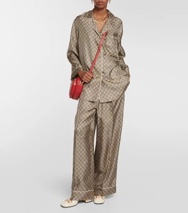 Gucci Gg Supreme Oversized Silk Shirt - Brown