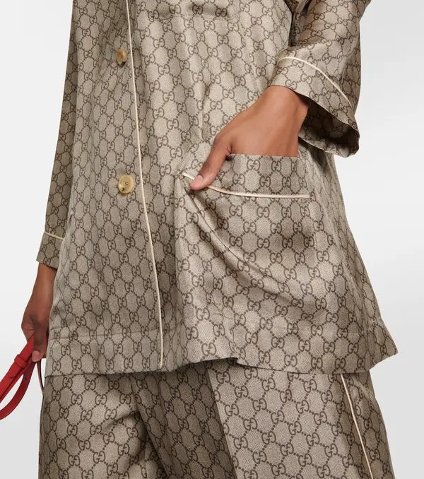 Gucci Gg Supreme Oversized Silk Shirt - Brown