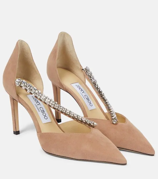 JIMMY CHOO Bee 85 Embellished Suede Pumps