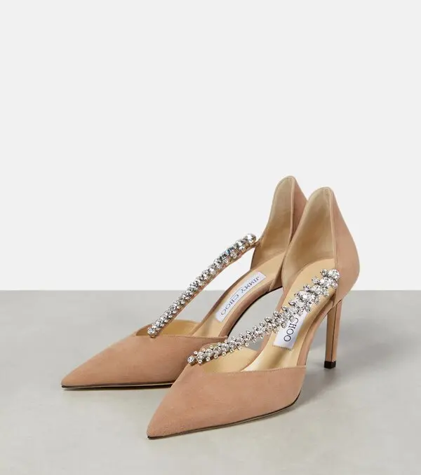 JIMMY CHOO Bee 85 Embellished Suede Pumps