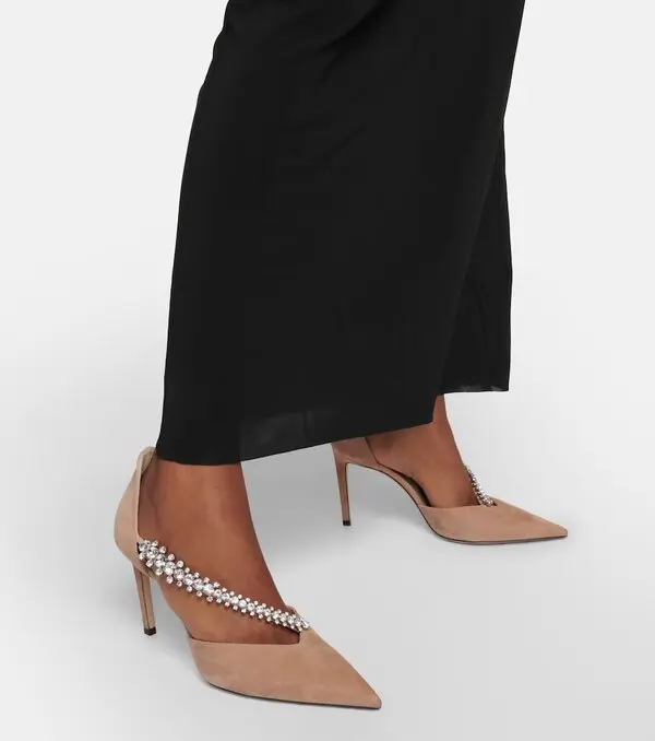 JIMMY CHOO Bee 85 Embellished Suede Pumps