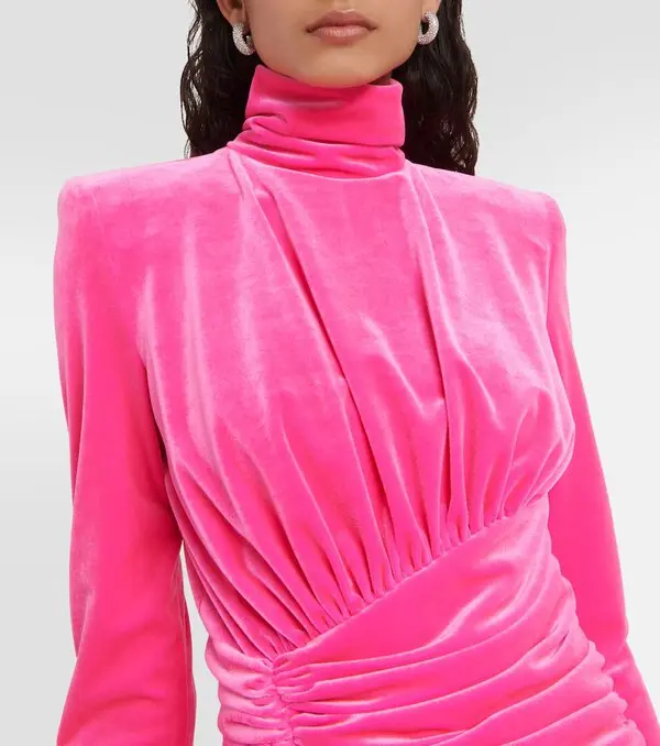 alexandre vauthier pink velvet dress $2300 ALEXANDRE VAUTHIER Bodycon Dress FR38 US6 Ruched Wrap Effect Fuchsia