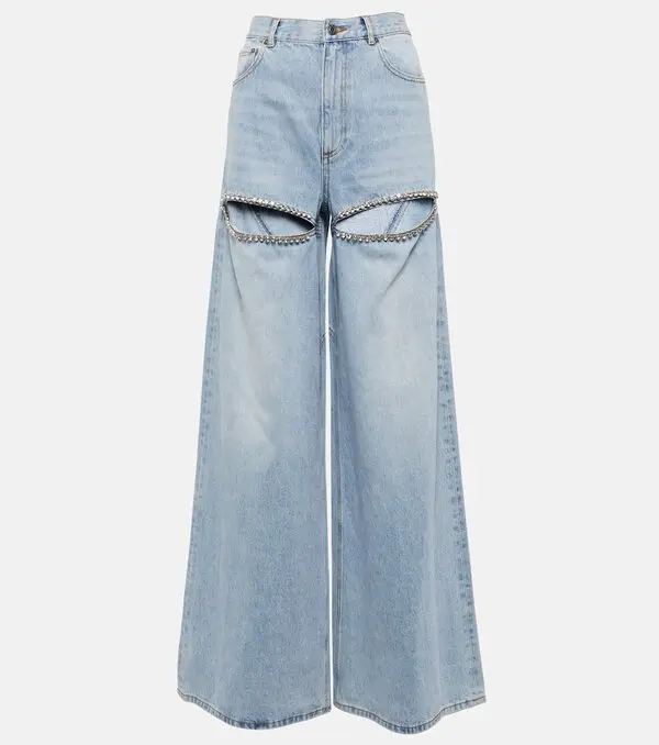 AREA Cutout Embellished Wide-leg Jeans - Blue