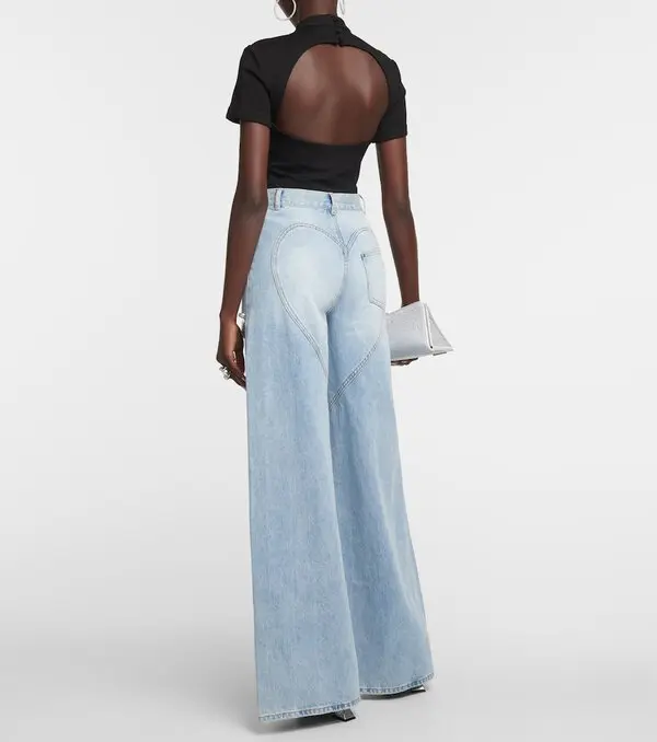 AREA Cutout Embellished Wide-leg Jeans - Blue
