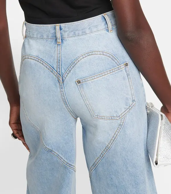 AREA Cutout Embellished Wide-leg Jeans - Blue