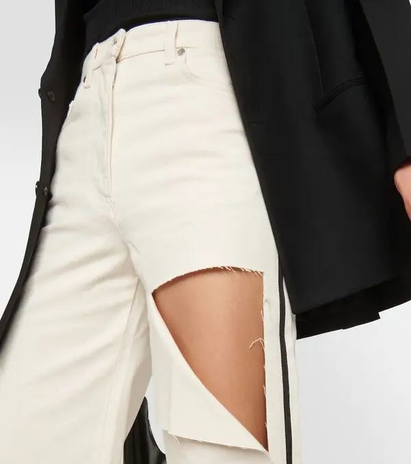 PETER DO Distressed High-rise Wide-leg Jeans - White