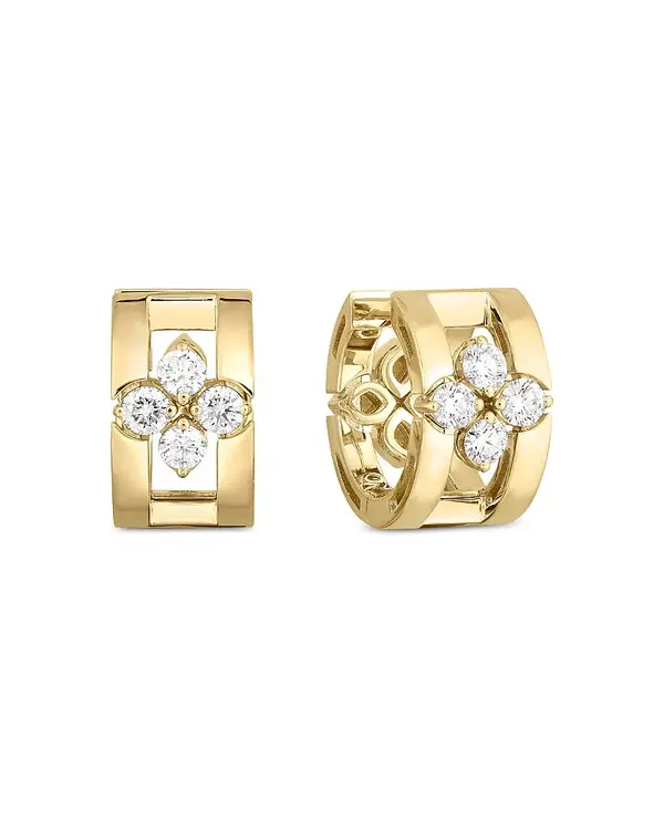 Roberto Coin 18k Yellow Gold Love In Verona Diamond Huggie Earrings - Gold/white