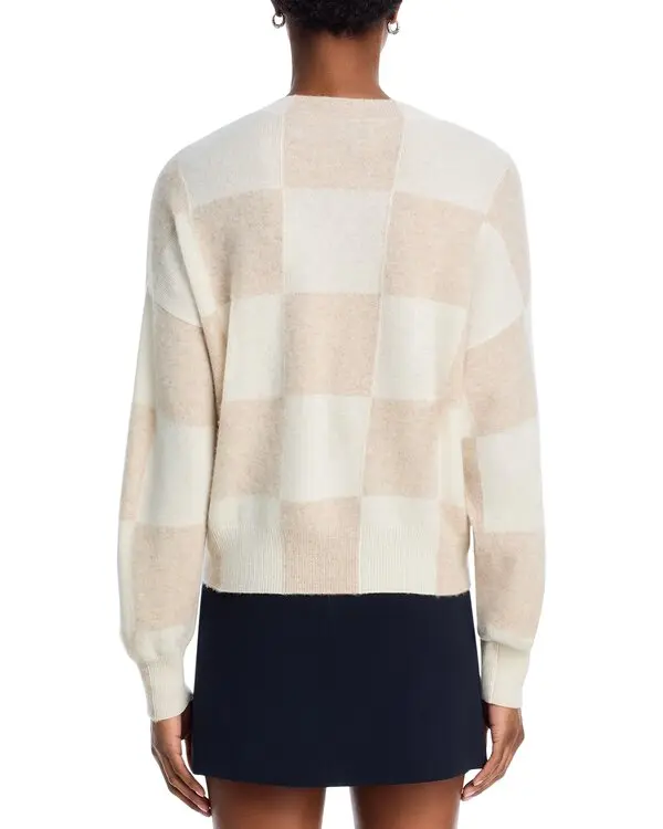 Aqua 100% Cashmere Brushed Check Cropped Sweater - Oatmeal Ivory
