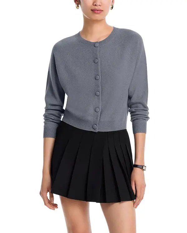Aqua 100% Cashmere Crewneck Cardigan - Medium Grey