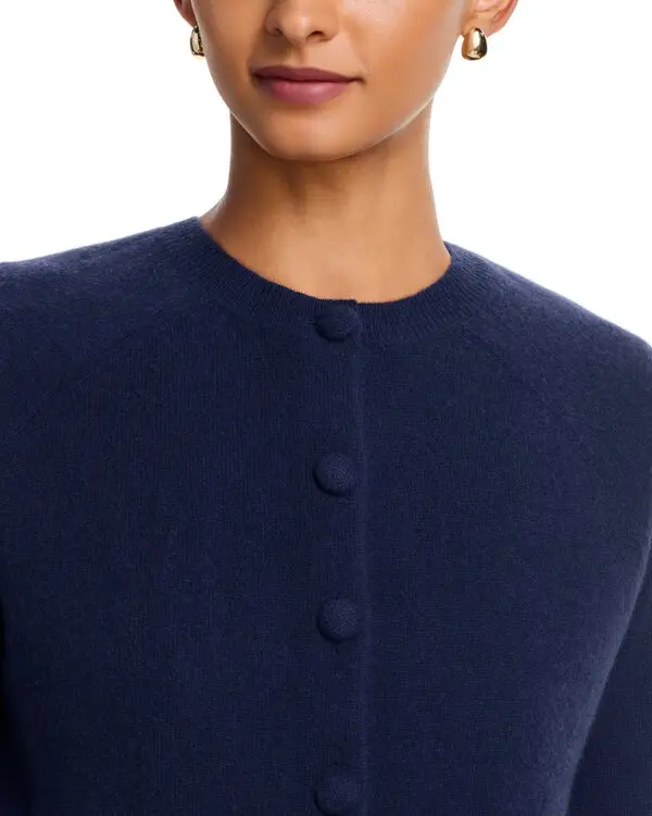 Aqua 100% Cashmere Crewneck Cardigan - Peacoat