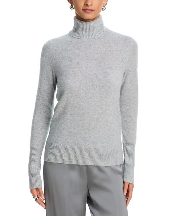 Aqua Cashmere Turtleneck Sweater - Light Grey