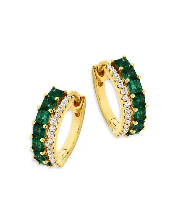 Bloomingdale'S Emerald And Diamond Huggie Hoop Earrings - Green/gold