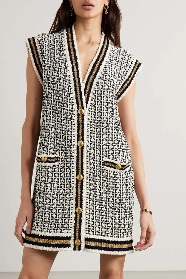 Gucci Belted Cotton-blend Tweed Vest