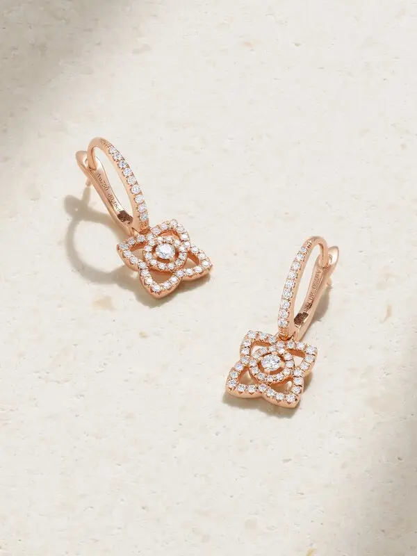De Beers Enchanted Lotus Rose Diamond Hoop Earrings - Gold