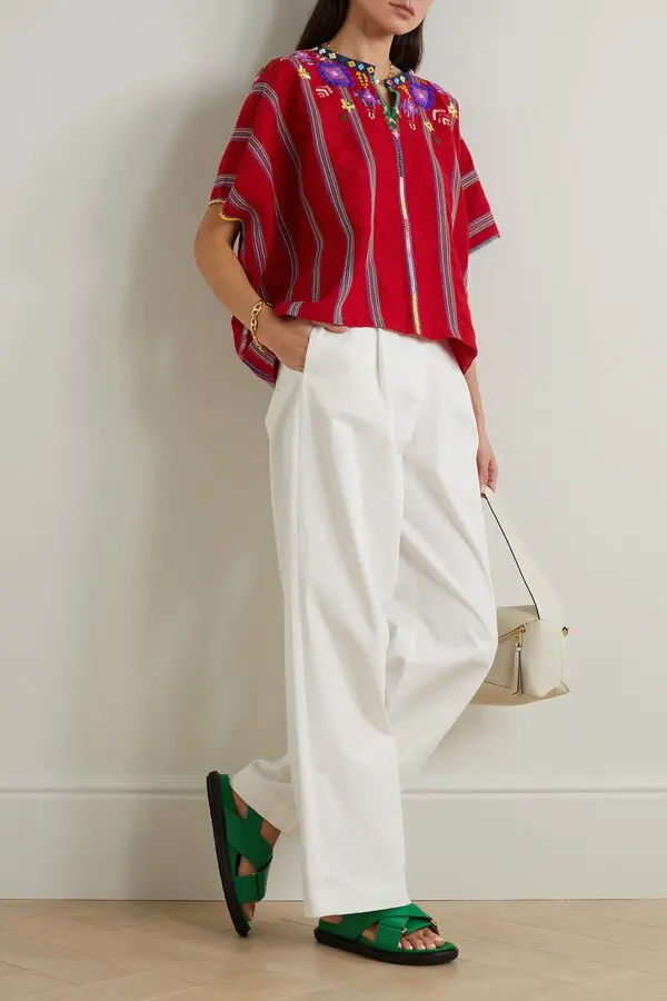FORTELA Embellished Embroidered Cotton Top