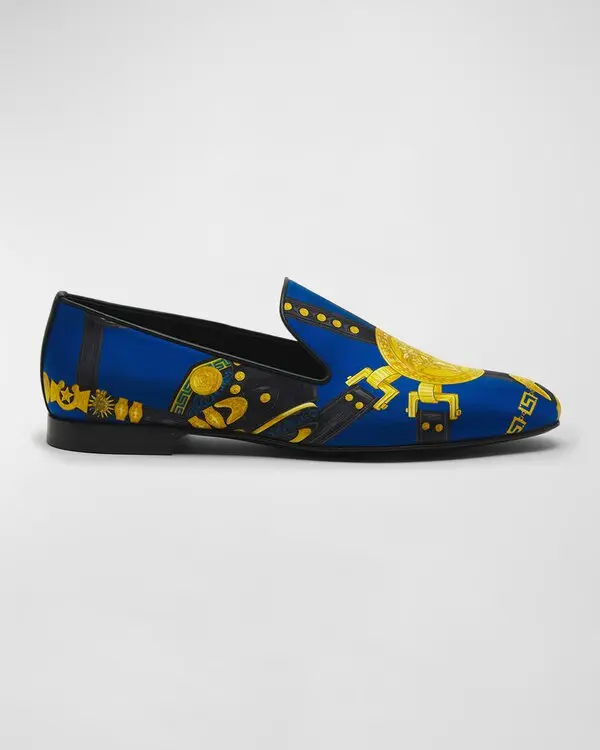 Versace Medusa-Print Silk Slippers In Blue 66% Off Editorialist
