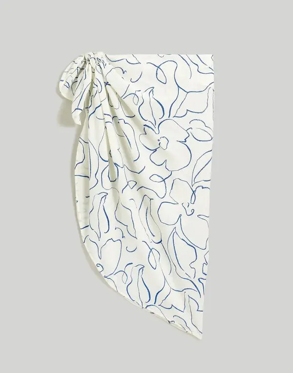 Madewell Crinkle Cotton Sarong In Linear Bloom - Bright Ivory