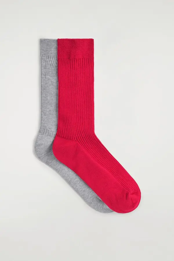Cos Ribbed Cotton-blend Socks Two-pack - Red