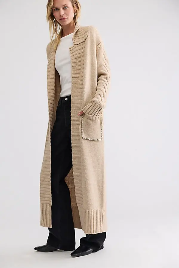 UNDERSTATED LEATHER Rodeo Studded Sweater Trench Coat