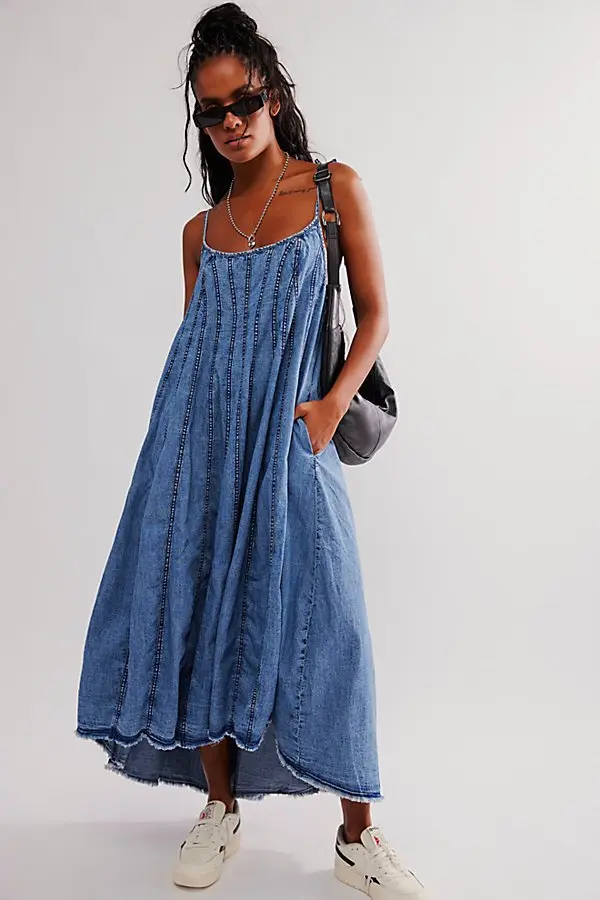 Free People Denim Dreams Midi Dress In Blue - 29% Off | Editorialist