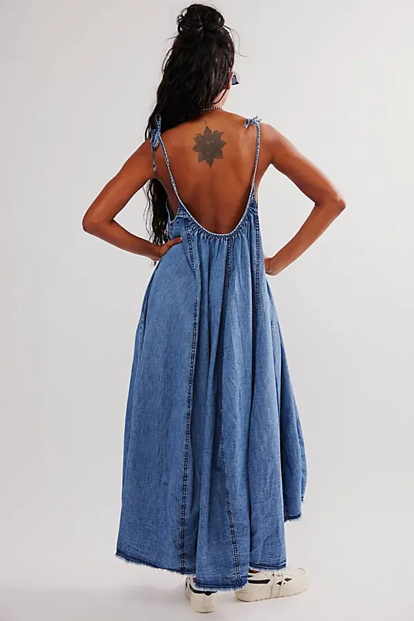 Free People Denim Dreams Midi Dress In Blue - 29% Off | Editorialist