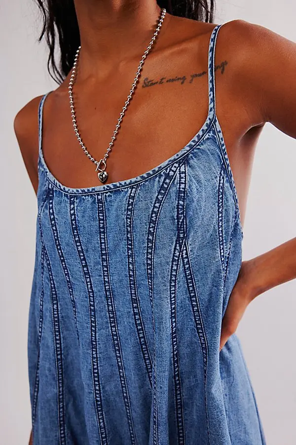 knee length dresses for ladies Denim Dreams Puff Sleeve A-Line Midi Dress – Madida Clothing