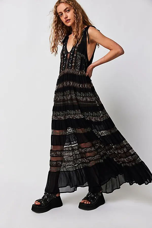 Free People Lacey Lady Maxi Dress By - Black Combo | Editorialist