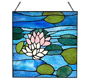 RIVER OF GOODS 12'h Lotus Pond Stained Glass Wi Ndow Panel - One-color