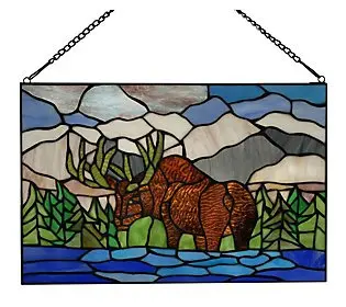 RIVER OF GOODS 12'h Moose Mountain Stained Glas S Window Panel - One-color