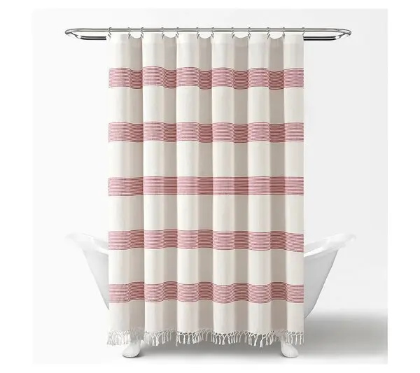 LUSH DECOR Tucker Stripe Yarn Dyed Cotton Shower Curtain B Y - One-color