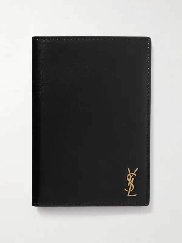 Saint Laurent Cassandre Logo-embellished Glossed-leather Passport Cover - Black