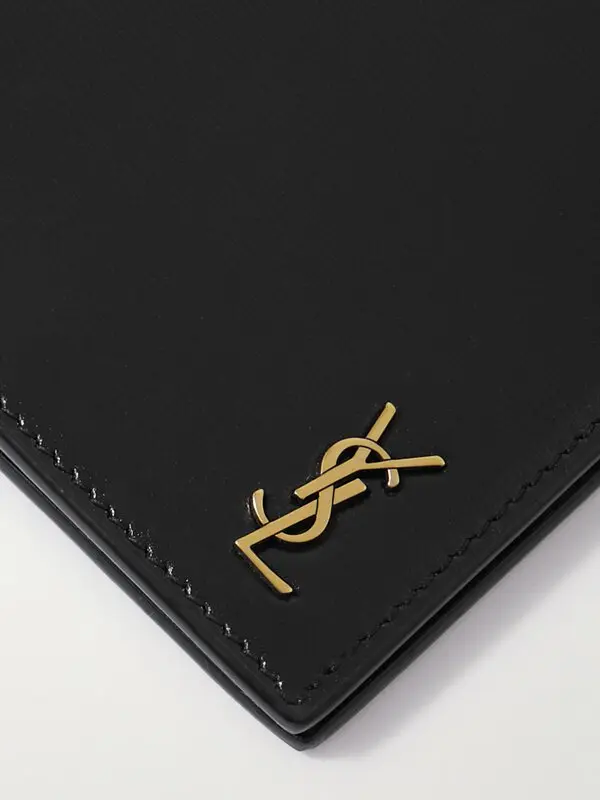 Saint Laurent Cassandre Logo-embellished Glossed-leather Passport Cover - Black