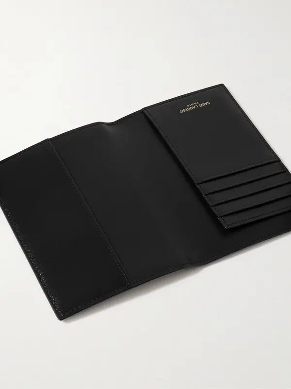 Saint Laurent Cassandre Logo-embellished Glossed-leather Passport Cover - Black
