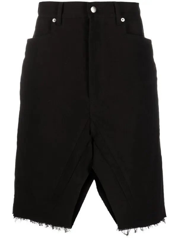 Rick Owens Distressed-hem Denim Bermuda Shorts