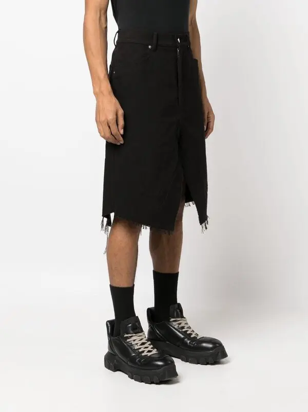 Rick Owens Distressed-hem Denim Bermuda Shorts