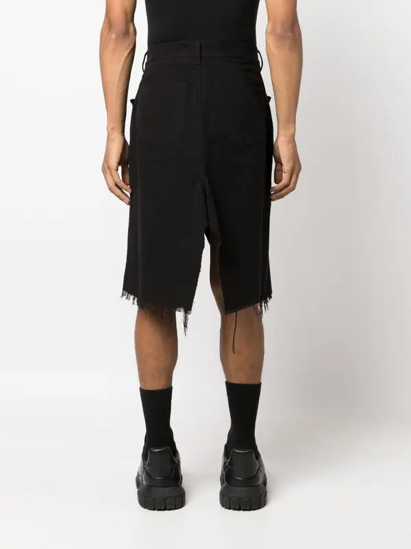 Rick Owens Distressed-hem Denim Bermuda Shorts