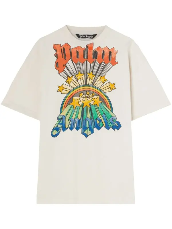 Palm Angels Rainbow-graphic Crew-neck T-shirt - White