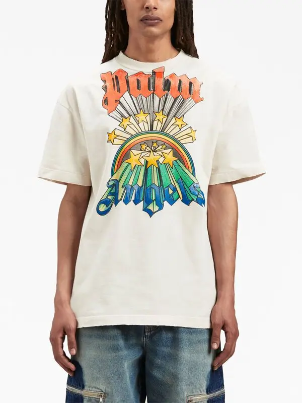Palm Angels Rainbow-graphic Crew-neck T-shirt