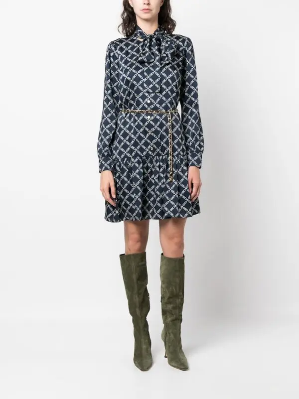 michael michael kors denim belted mini dress Logo-Print Minidress In Blue - 43% Off s/m